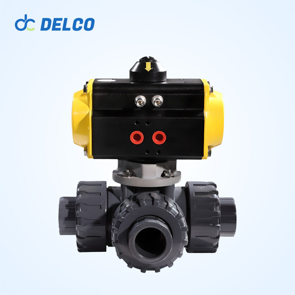 PVC 3 Way Pneumatic Actuator Ball Valves-DK66-3PL