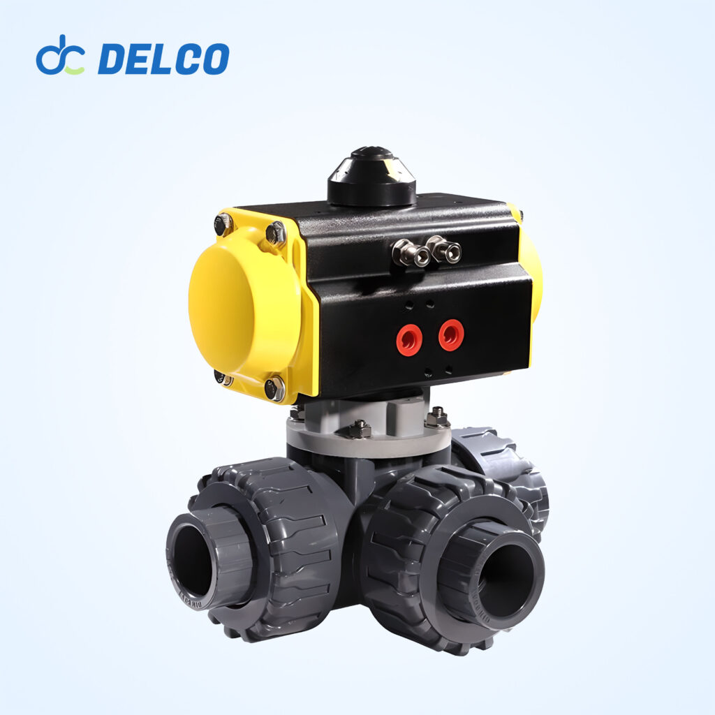 PVC 3 Way Pneumatic Actuator Ball Valves-DK66-3PL