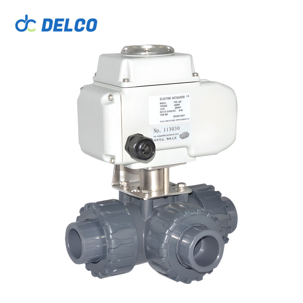DELCO 3 Way Plastic PVC Electric Ball Valves-DK55-3PL