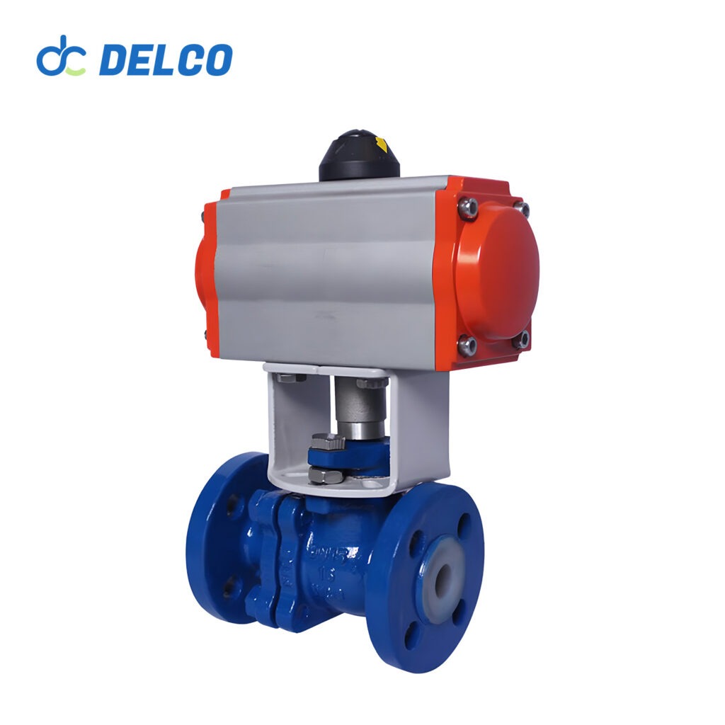 DELCO Pneumatic Actuator Fluorine Lining Flange Ball Valves-DK66